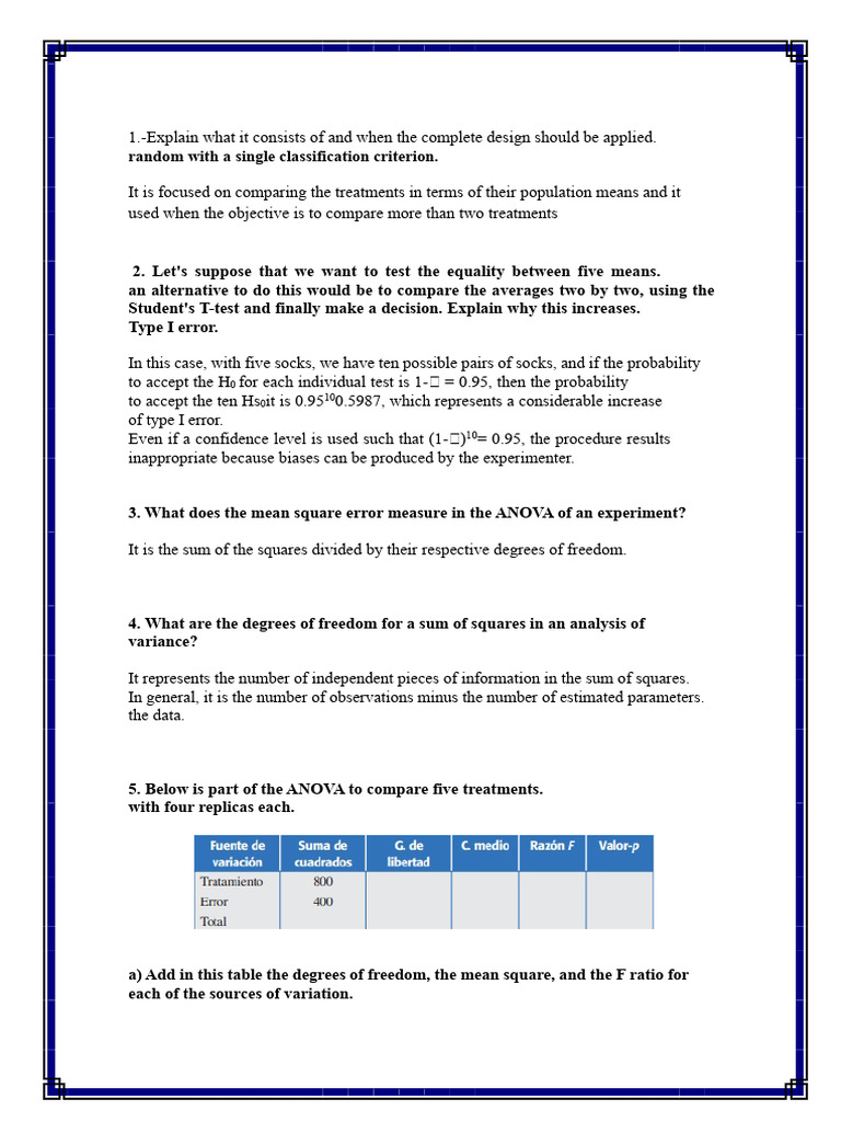 Exercises | PDF | Analysis Of Variance | P Value