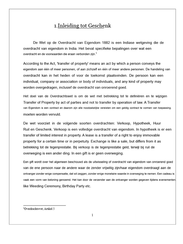 Project Over Gift Onder de Wet Op de Overdracht Van Eigendom | PDF