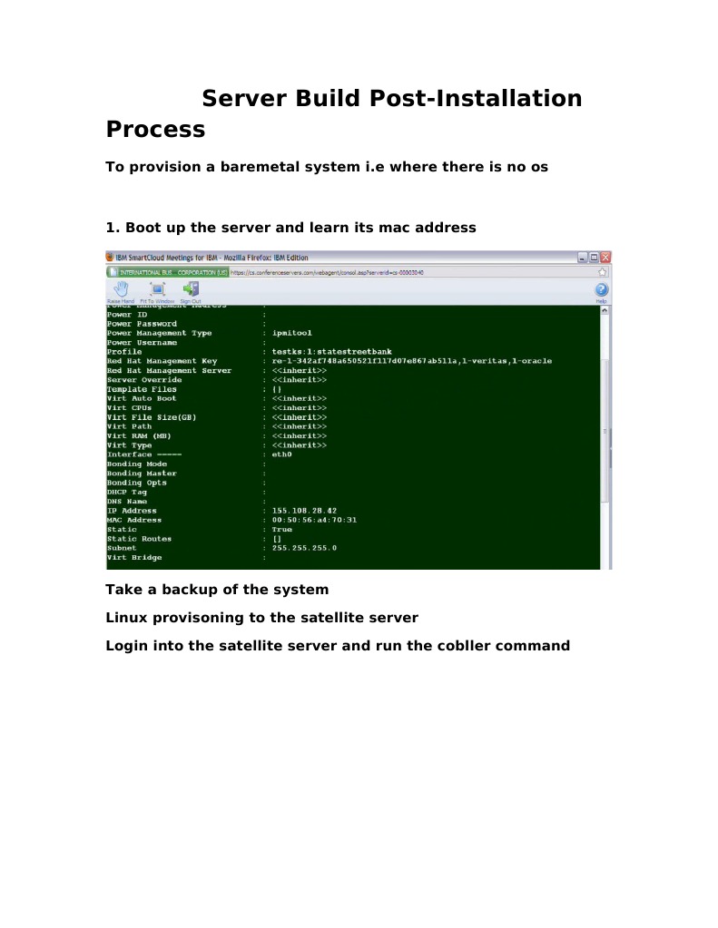 Server Build Post-Installation Process: To Provision A Baremetal System ...