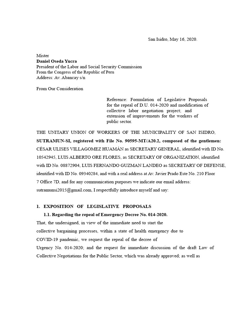 Letter Commission of Work Legislative Proposals | PDF | Refinancing ...