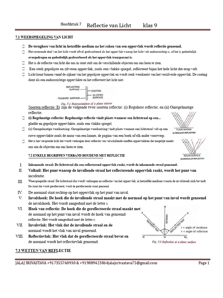 Klas 9 Reflectie Van Licht | PDF