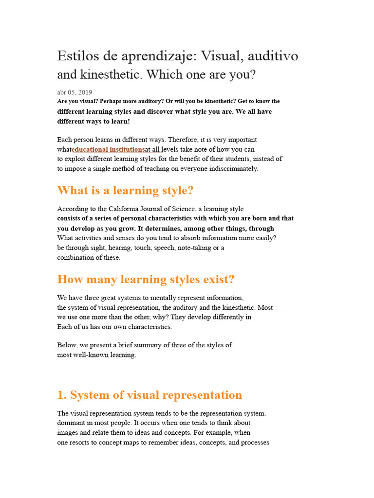 Learning Styles - Visual, Auditory, Kinesthetic | PDF | Learning Styles ...