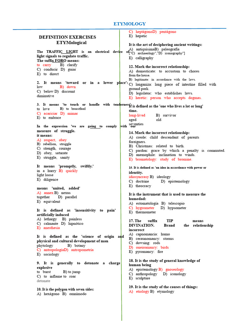 Etimological Definition Exercises | PDF