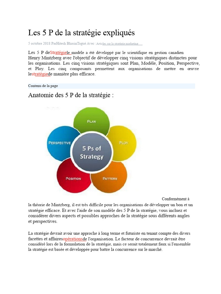 Les 5 P de la stratégie de Mintzberg | PDF | Business