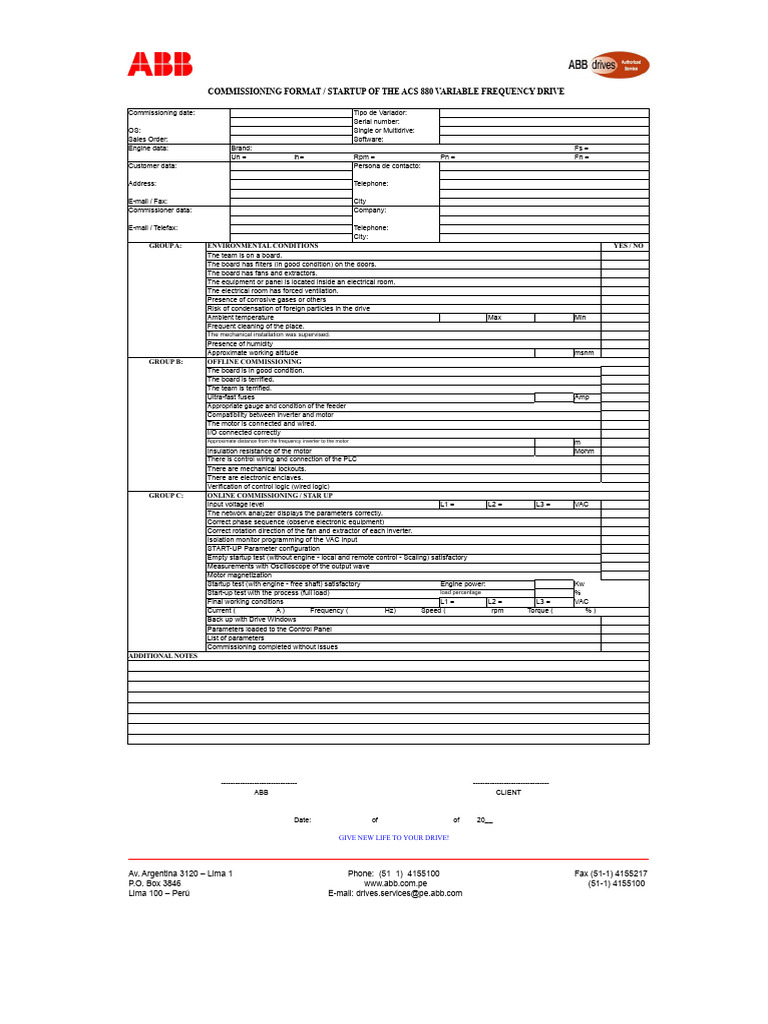 ACS 880 VFD Commissioning Checklist | PDF | Alternating Current | Power ...
