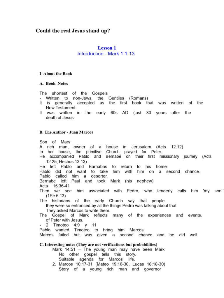 Bible Study of The Gospel of Mark - Lessons 1 To 11 | PDF | Jesus ...