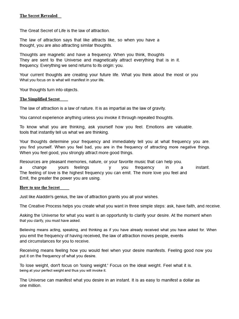 Summary of The Work The Secret by Rhonda Byrne | PDF | Law Of ...