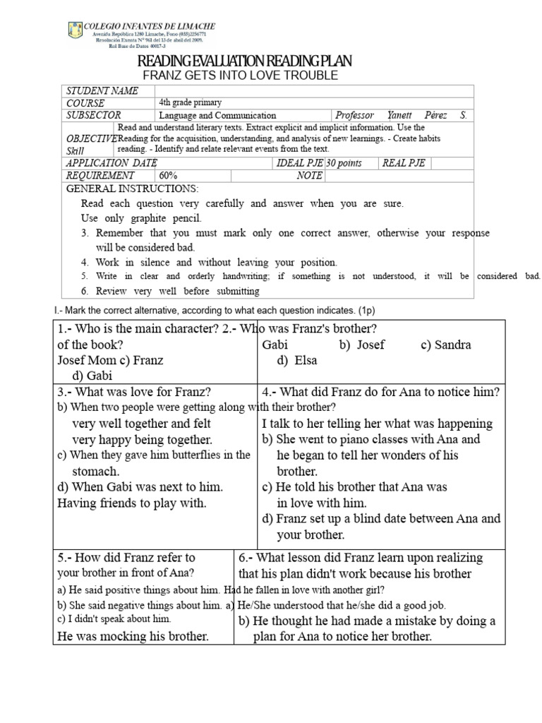 TEST OF THE BOOK Franz Gets Into Love Trouble | PDF