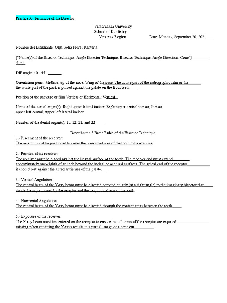 Practice 3. - Technique of The Bisector | PDF | Tooth | Dentistry