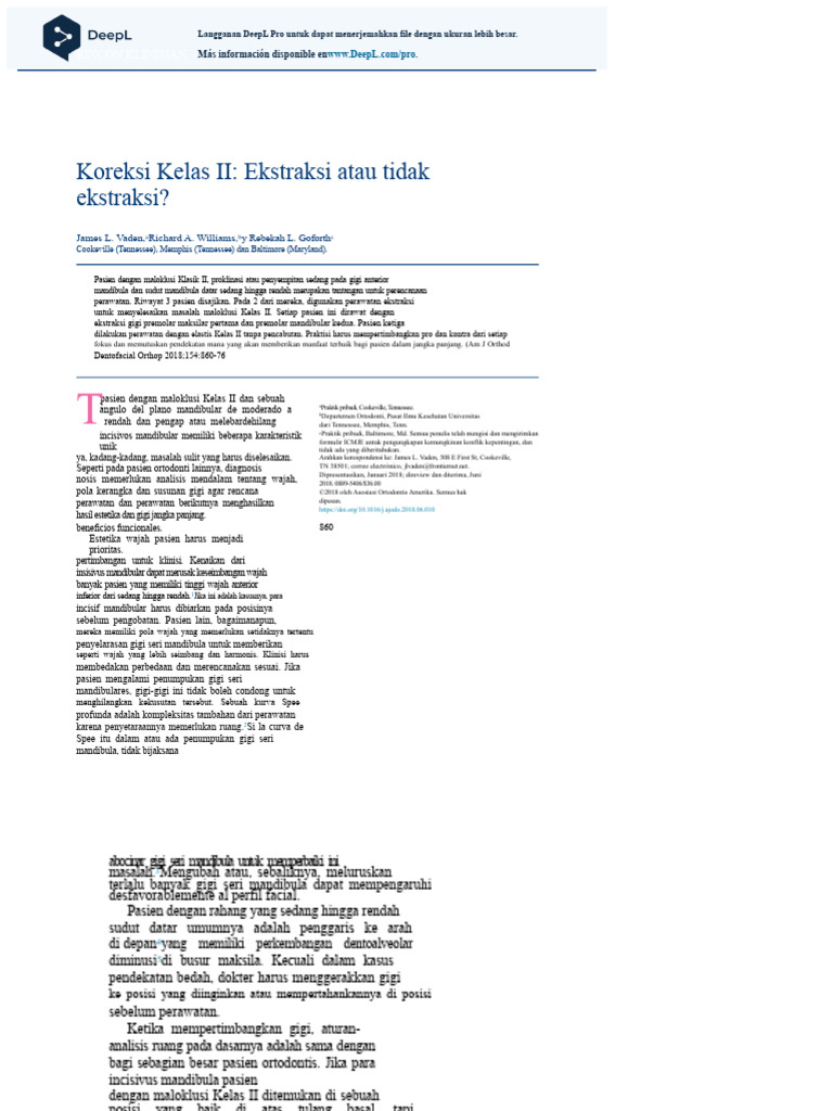 Ekstraksi vs. Non-Ekstraksi pada Maloklusi Kelas II | PDF