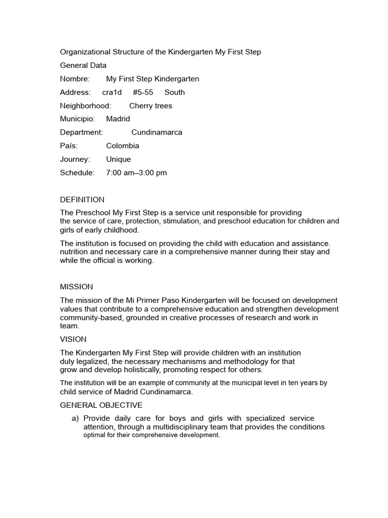 Organizational Structure of The Kindergarten My First Step | PDF ...