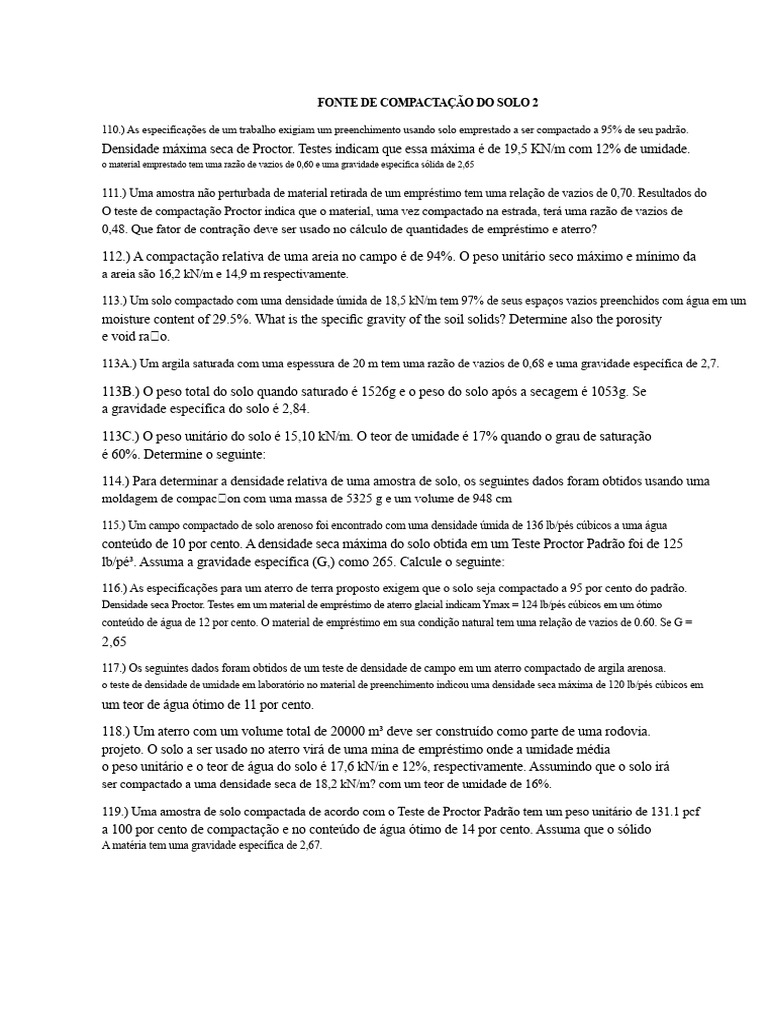 Compactação de Solo: Testes e Especificações | PDF | Solo | Densidade