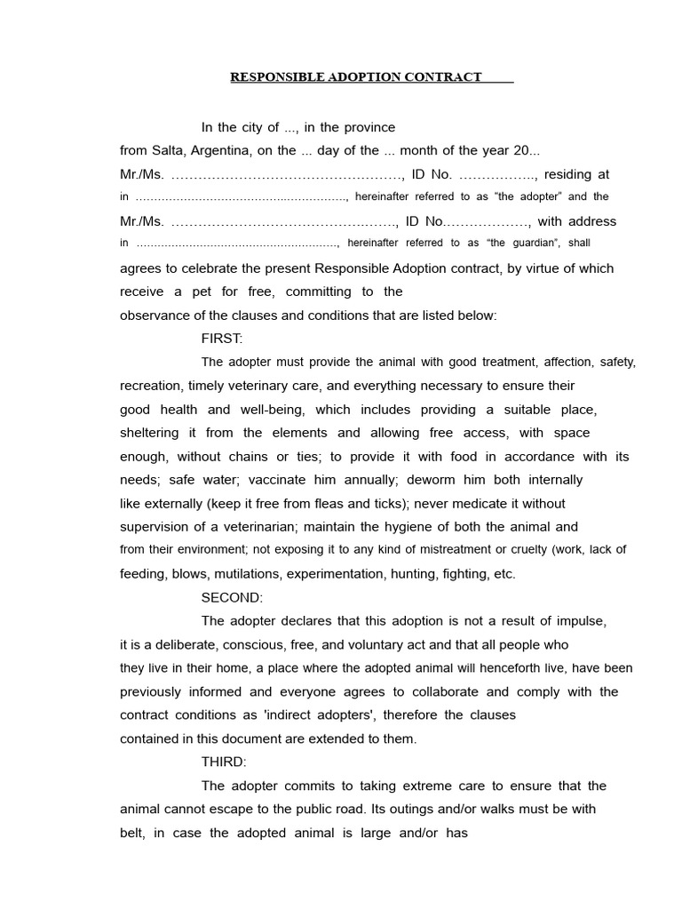 Responsible Pet Adoption Agreement | PDF | Neutering