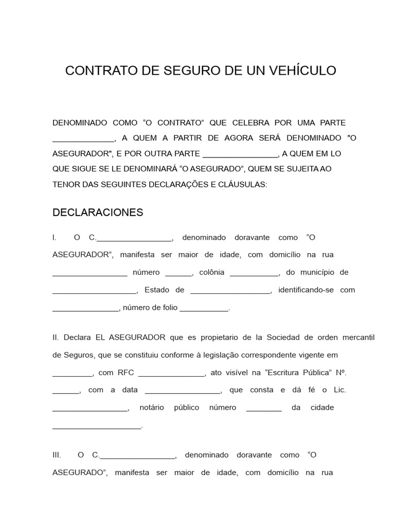 Formato Do Contrato de Seguro de Um Veículo | PDF | Seguro