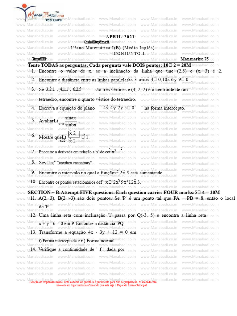 JR - Inter - Maths Ib - Set-I PDF | PDF | Geometria | Matemática