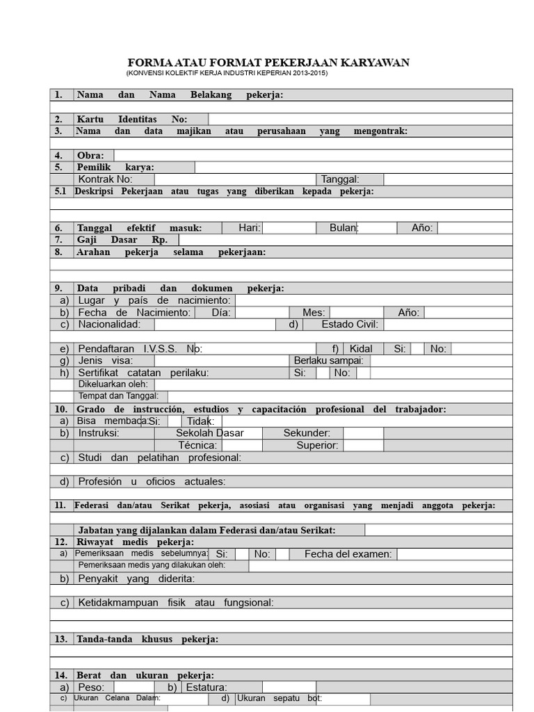 Format Pekerjaan Karyawan 2013-2015 | PDF
