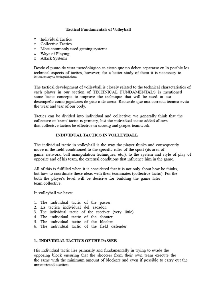 Tactical Fundamentals of Volleyball | PDF | Volleyball | Ball Games