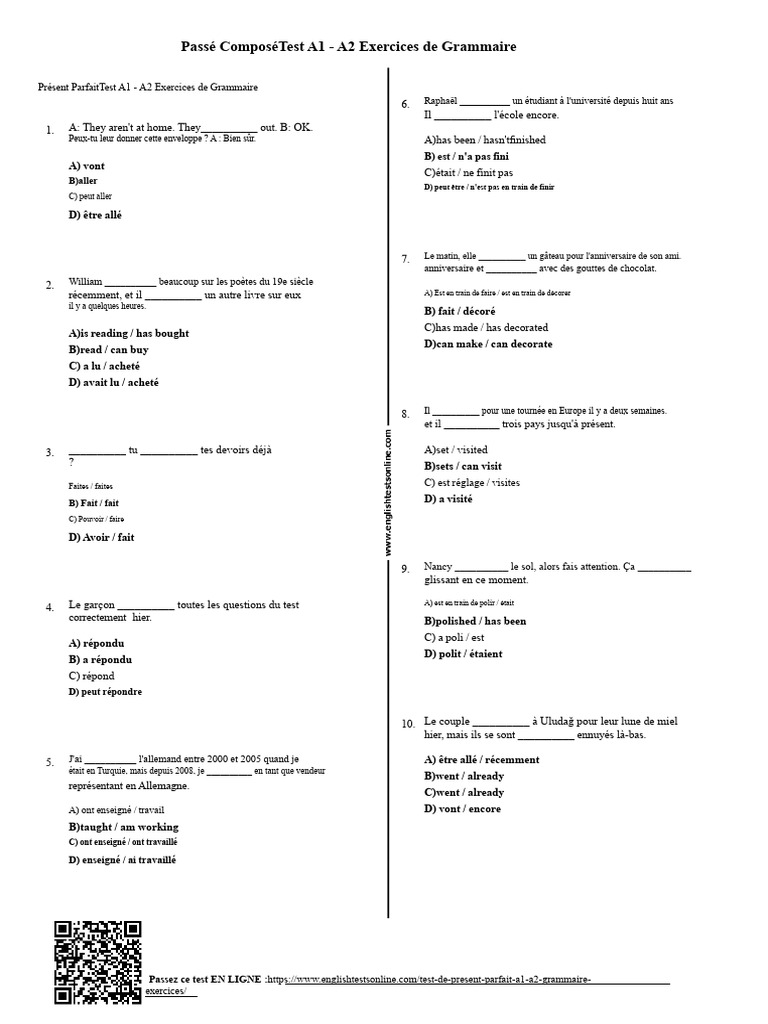 Exercices Passé Composé A1-A2 | PDF | Ouverture (échecs) | Théorie (échecs)
