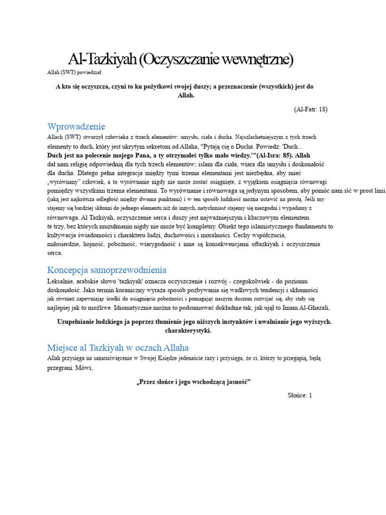 Samopurifikacja (Tazkiyah e Nafs) | PDF