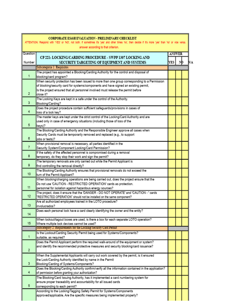 CP221 LOTO Checklist | PDF | Workplace | Working Conditions