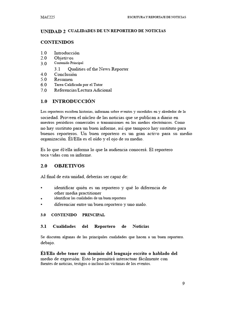 Cualidades Esenciales del Reportero | PDF