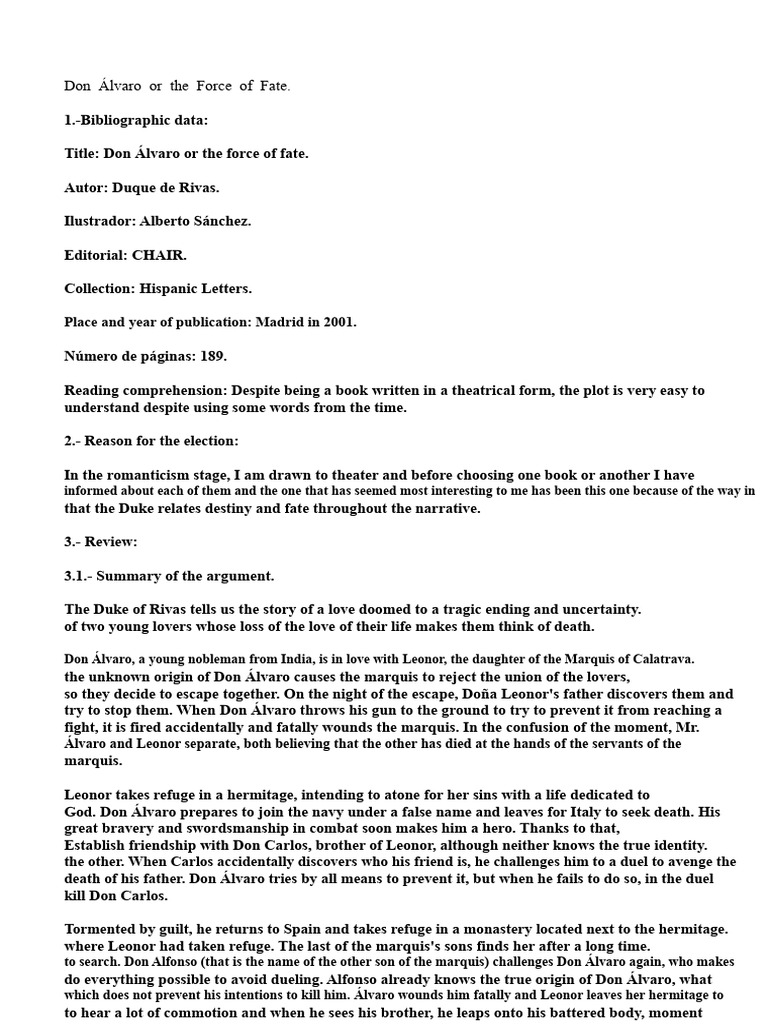 Don Alvaro or The Force of Fate Analysis | PDF
