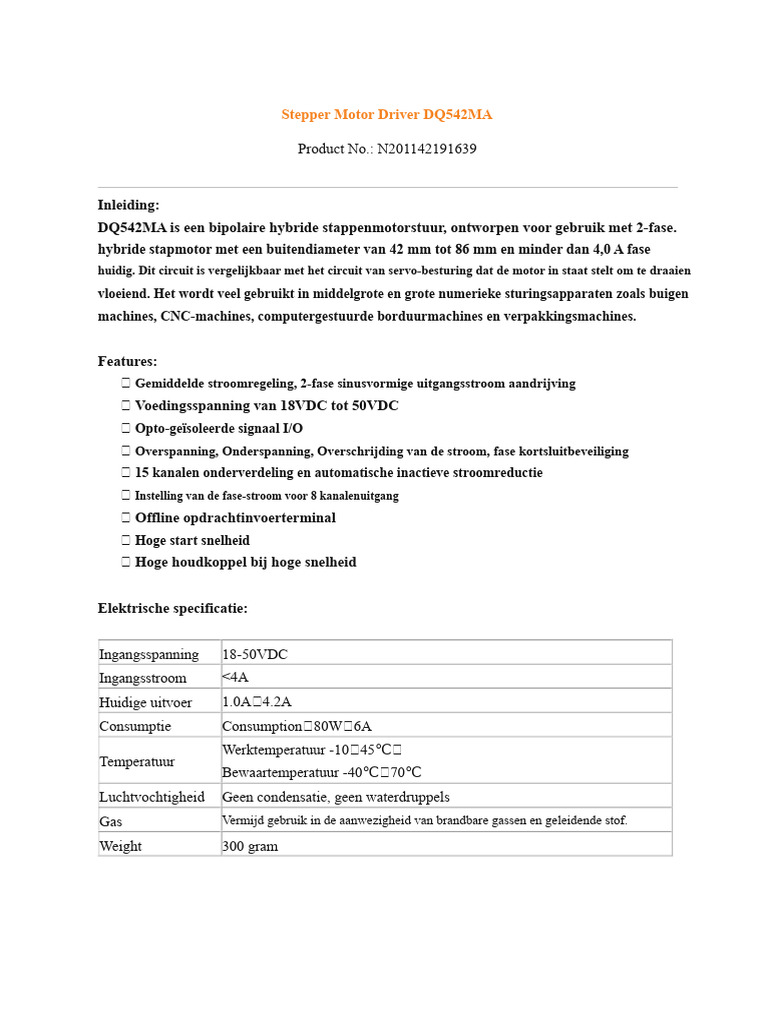 Stepper Motor Driver DQ542MA Document | PDF