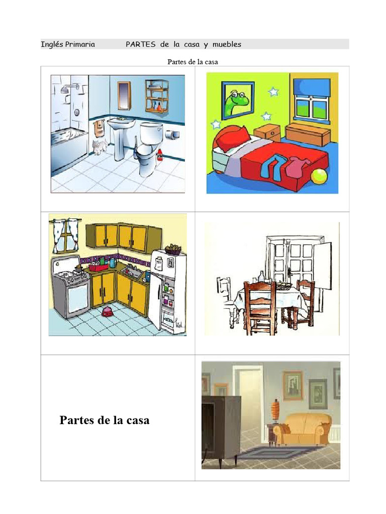 CARDS Partes de La Casa y Muebles 1º 2º Primaria | PDF