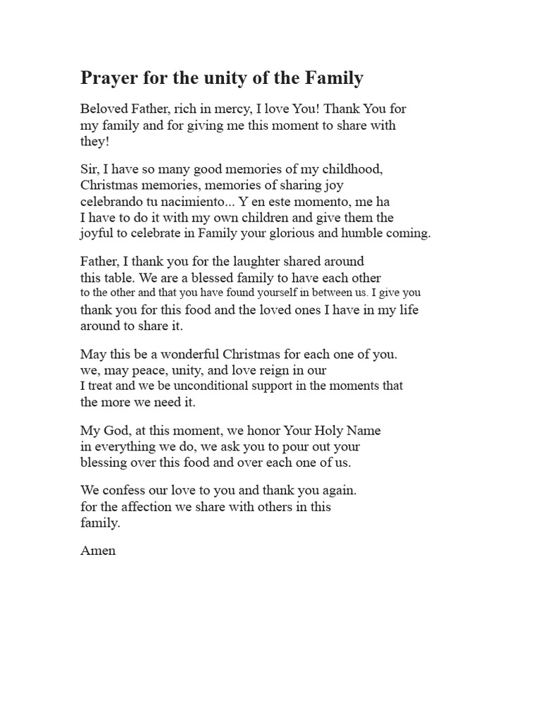 Prayer For The Unity of The Family | PDF | Saint Joseph | Mary, Mother ...
