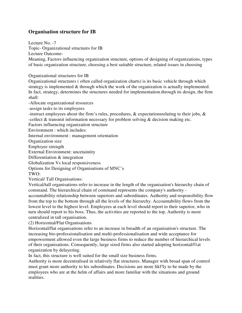 Organizational Structures for IB | PDF | Organizational Structure ...