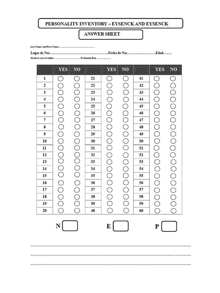 Eysenck Personality Inventory Answer Sheet | PDF | Chess Theory | Chess