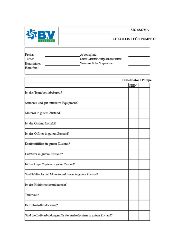 Checkliste Pumpe | PDF