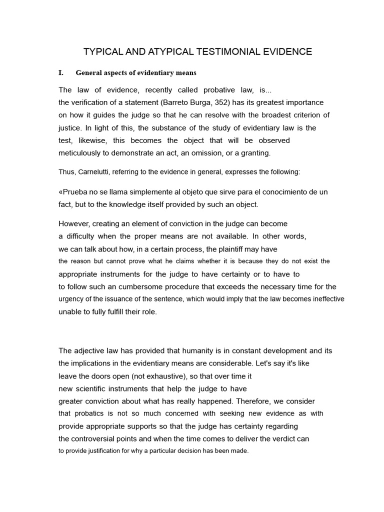 Monograph On Typical and Atypical Evidentiary Means | PDF | Evidence ...