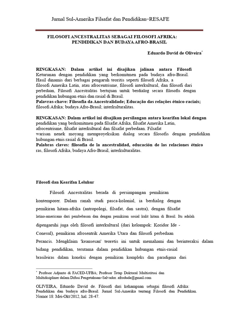 Filosofi Ancestralitas dan Pendidikan Afro-Brasil | PDF