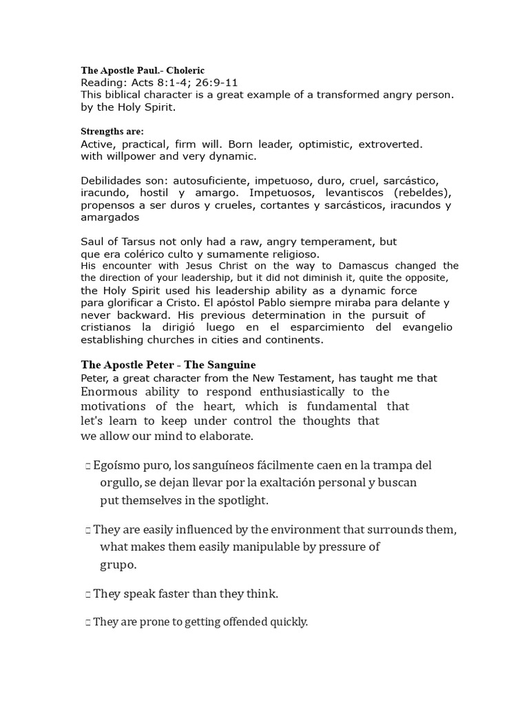 Examples of Temperaments in The Bible 2 | PDF | Paul The Apostle ...