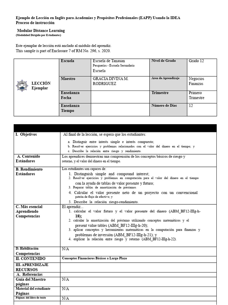 Lección de Finanzas Empresariales-Exemplar - Módulo 4 | PDF | Interés ...