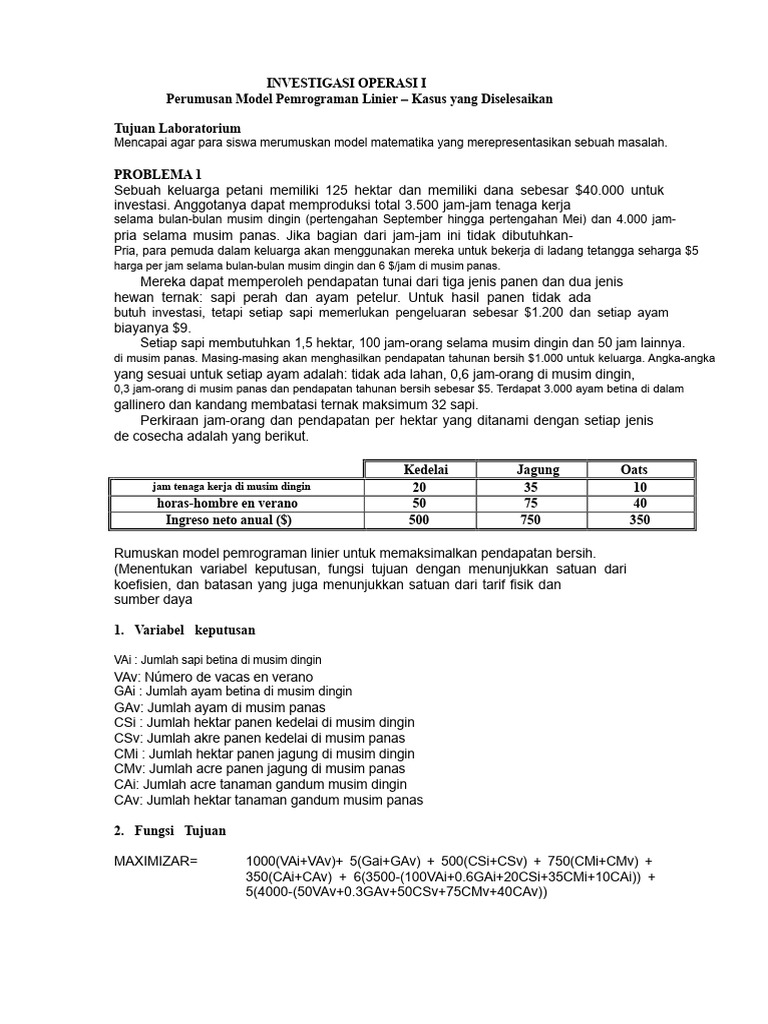 Model Pemrograman Linier untuk Optimalisasi Produksi | PDF