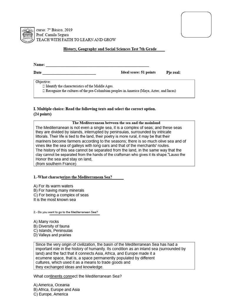 7th FINAL HISTORY TEST | PDF | Mediterranean Sea | Inca Empire