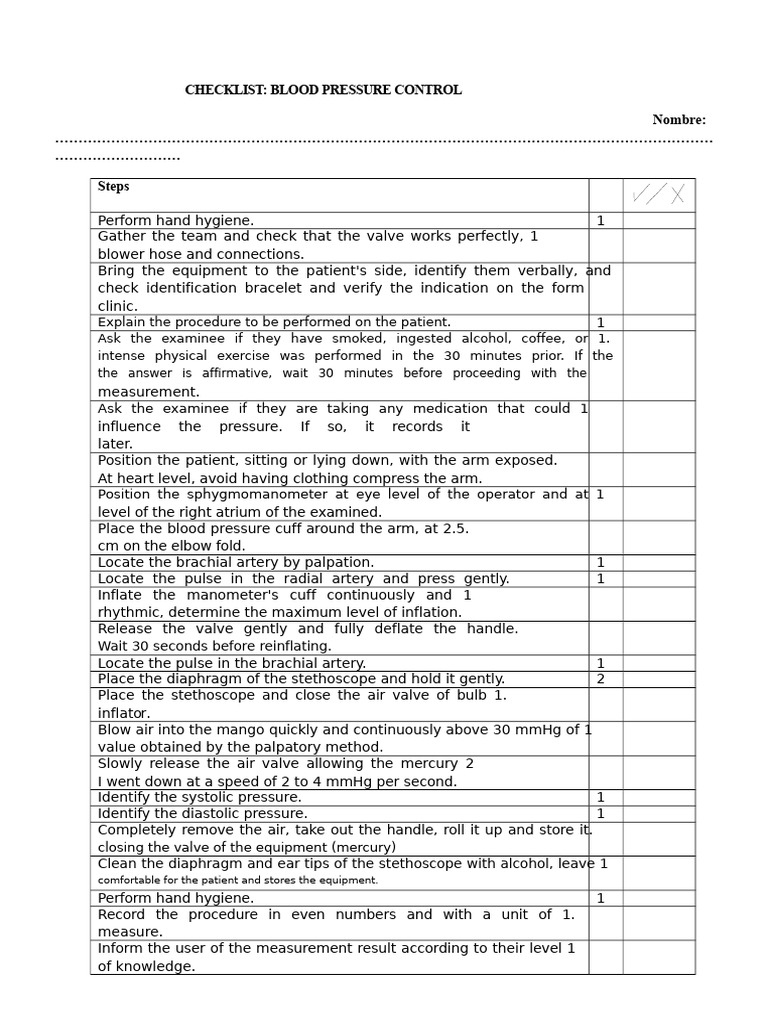 Blood Pressure Checklist | PDF | Blood Pressure | Pressure