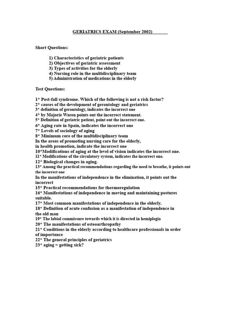 Geriatrics Exam | PDF