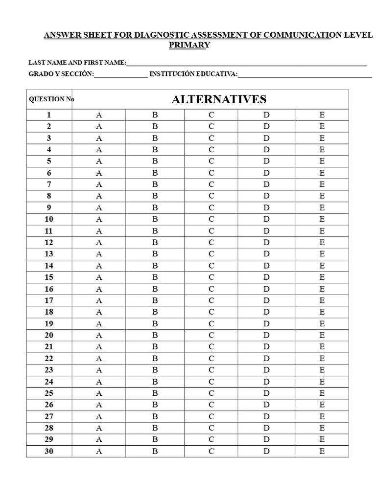 Communication Level Assessment Answer Sheet | PDF