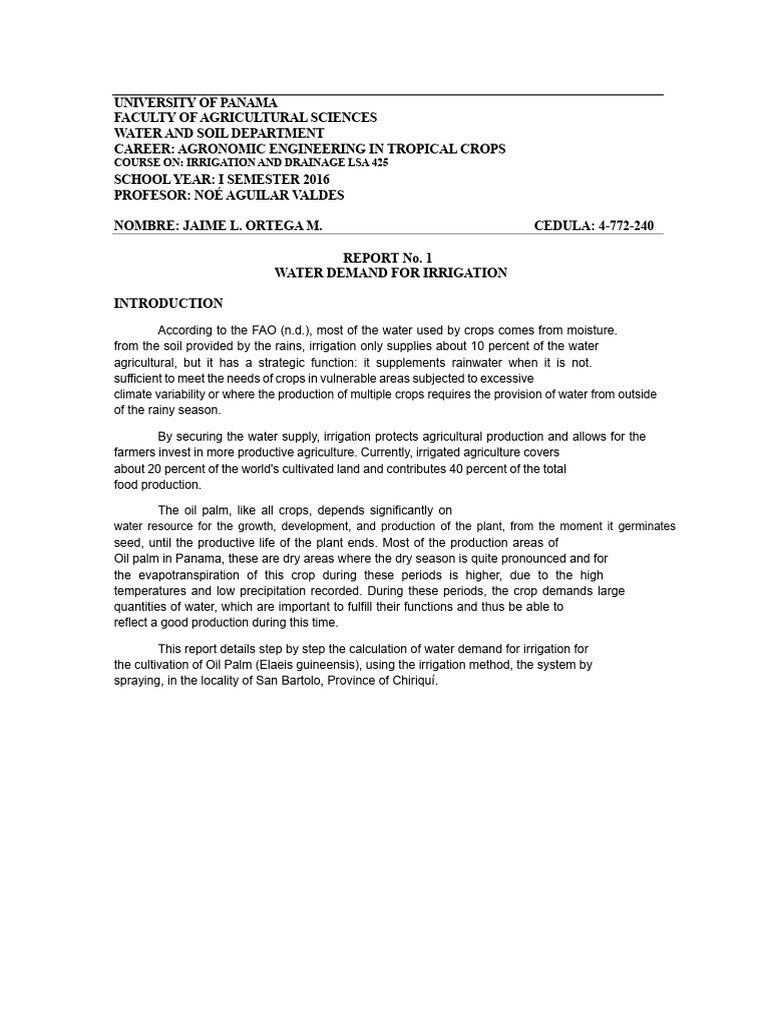 Report N 1 Water Demand Calculation For Irrigation | PDF ...