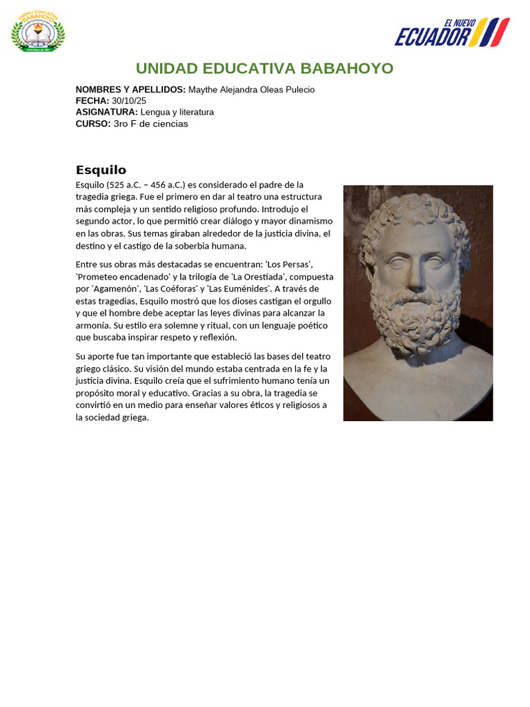 Investigacion para Lengua y literatura filosofos | PDF | Esquilo | Tragedia griega
