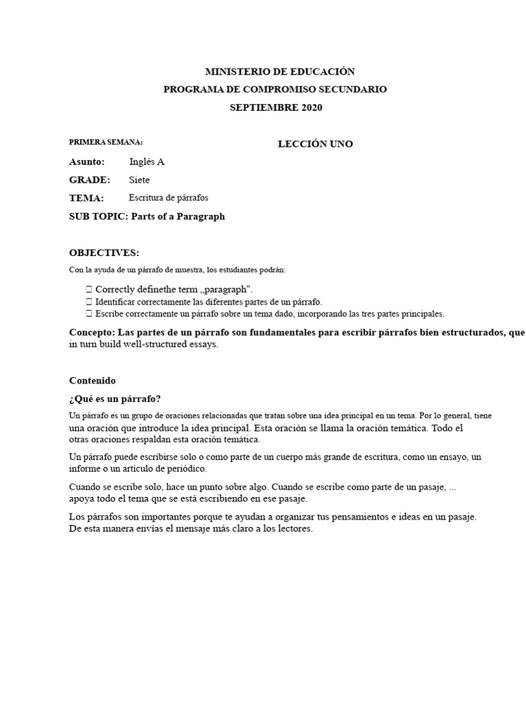 Grado 7 Semana 1 Lección 1 de Lengua Inglesa | PDF