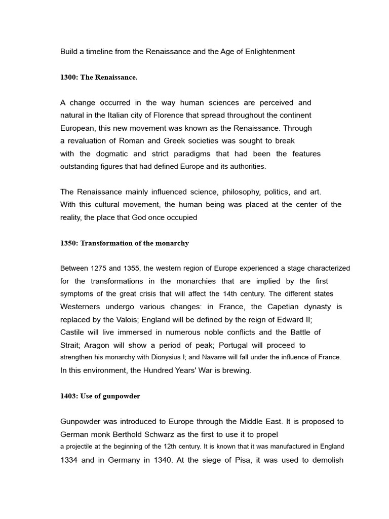 Timeline Starting From The Renaissance and The Age of Enlightenment ...