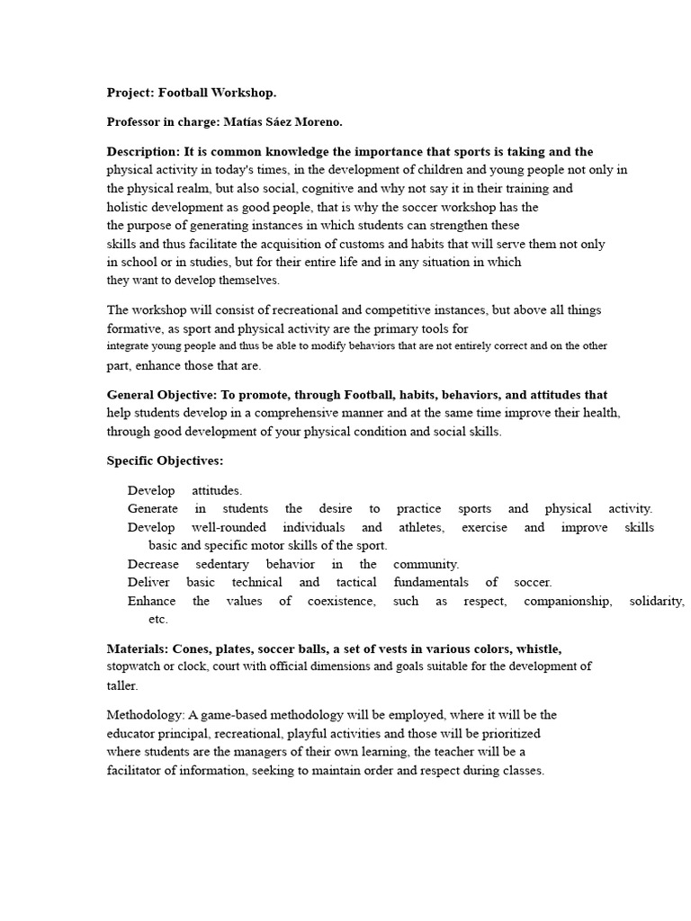 Football Workshop for Youth Development | PDF