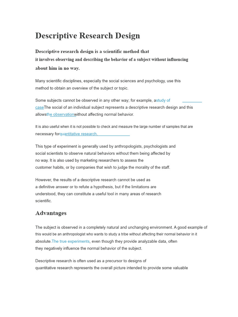 Descriptive Research Design | PDF | Experiment | Quantitative Research