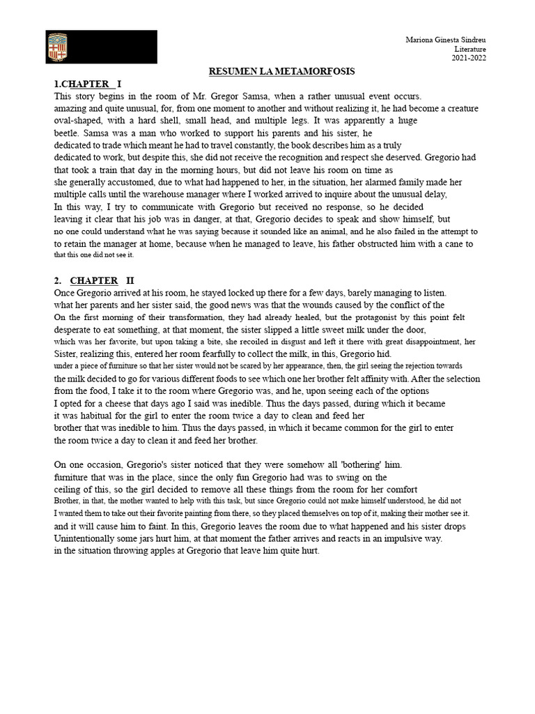 "Metamorphosis Summary and Analysis" | PDF | The Metamorphosis