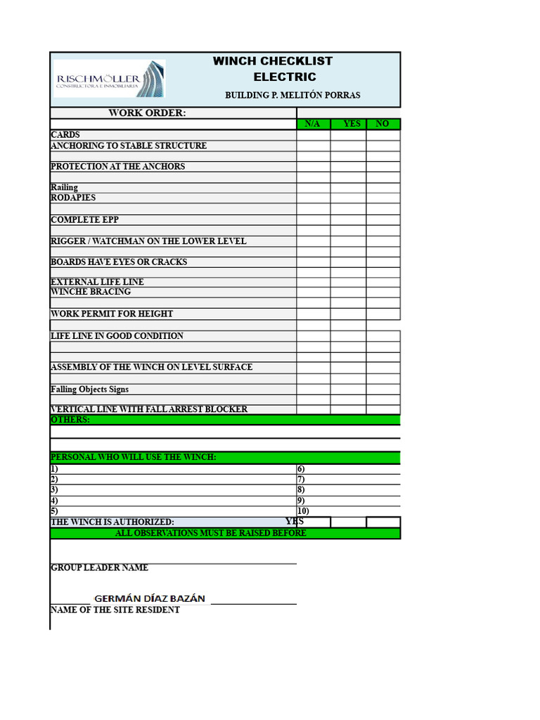 Winch Verification Check List | PDF