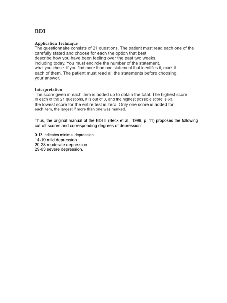 BDI Score | PDF